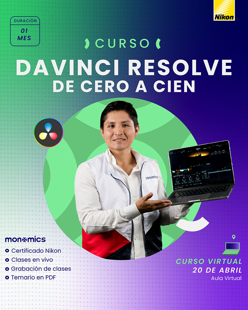 Curso Davinci Resolve de cero a cien (Virtual) - Monomics